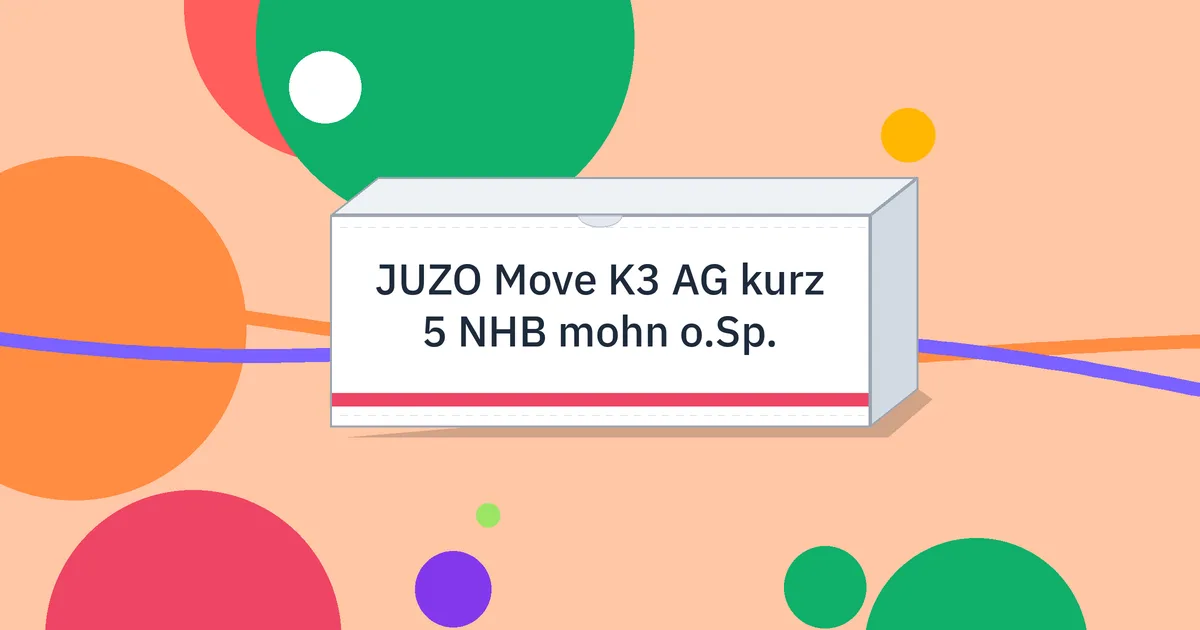 Symbolbild: Packung mit der Aufschrift JUZO Move K3 AG kurz 5 NHB mohn o.Sp. (PZN 18593070) – Verfügbarkeit und Bezug in Apotheken in Frankfurt am Main