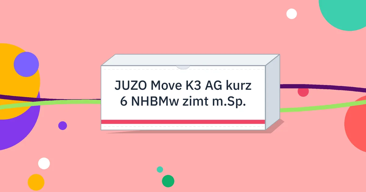 Symbolbild: Packung mit der Aufschrift JUZO Move K3 AG kurz 6 NHBMw zimt m.Sp. (PZN 18578952) – Verfügbarkeit und Bezug in Apotheken in Frankfurt am Main