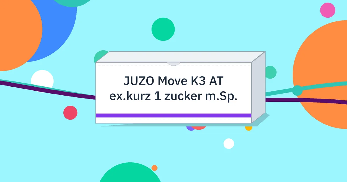 Symbolbild: Packung mit der Aufschrift JUZO Move K3 AT ex.kurz 1 zucker m.Sp. (PZN 20679778) – Verfügbarkeit und Bezug in Apotheken in Frankfurt am Main