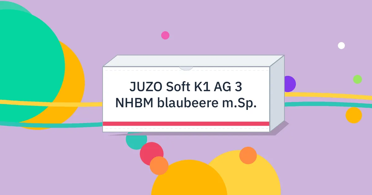 Symbolbild: Packung mit der Aufschrift JUZO Soft K1 AG 3 NHBM blaubeere m.Sp. (PZN 15015409) – Verfügbarkeit und Bezug in Apotheken in Frankfurt am Main