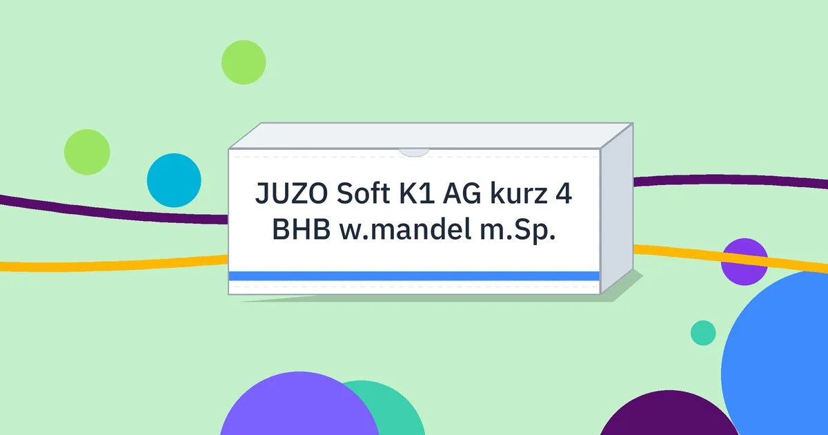 Symbolbild: Packung mit der Aufschrift JUZO Soft K1 AG kurz 4 BHB w.mandel m.Sp. (PZN 14838296) – Verfügbarkeit und Bezug in Apotheken in Frankfurt am Main