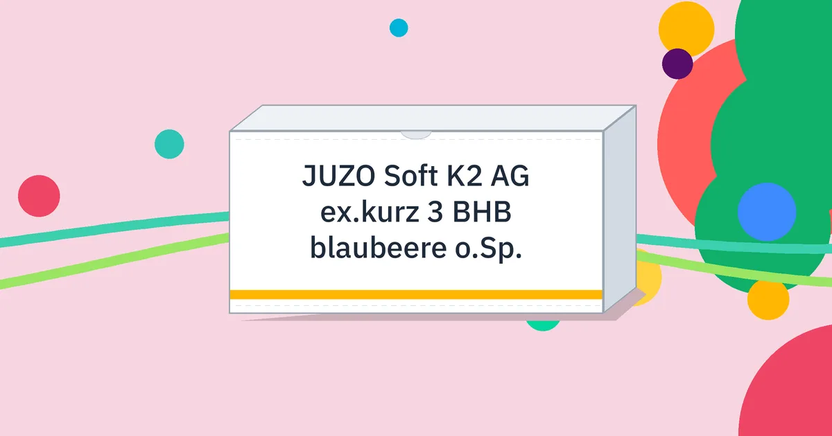 Symbolbild: Packung mit der Aufschrift JUZO Soft K2 AG ex.kurz 3 BHB blaubeere o.Sp. (PZN 14828286) – Verfügbarkeit und Bezug in Apotheken in Frankfurt am Main