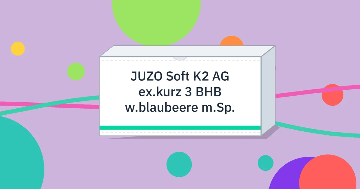 Symbolbild: Packung mit der Aufschrift JUZO Soft K2 AG ex.kurz 3 BHB w.blaubeere m.Sp. (PZN 14843481) – Verfügbarkeit und Bezug in Apotheken in Frankfurt am Main
