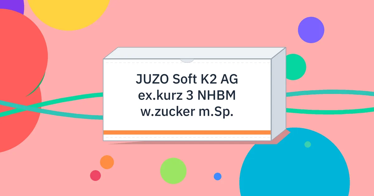Symbolbild: Packung mit der Aufschrift JUZO Soft K2 AG ex.kurz 3 NHBM w.zucker m.Sp. (PZN 15022183) – Verfügbarkeit und Bezug in Apotheken in Frankfurt am Main