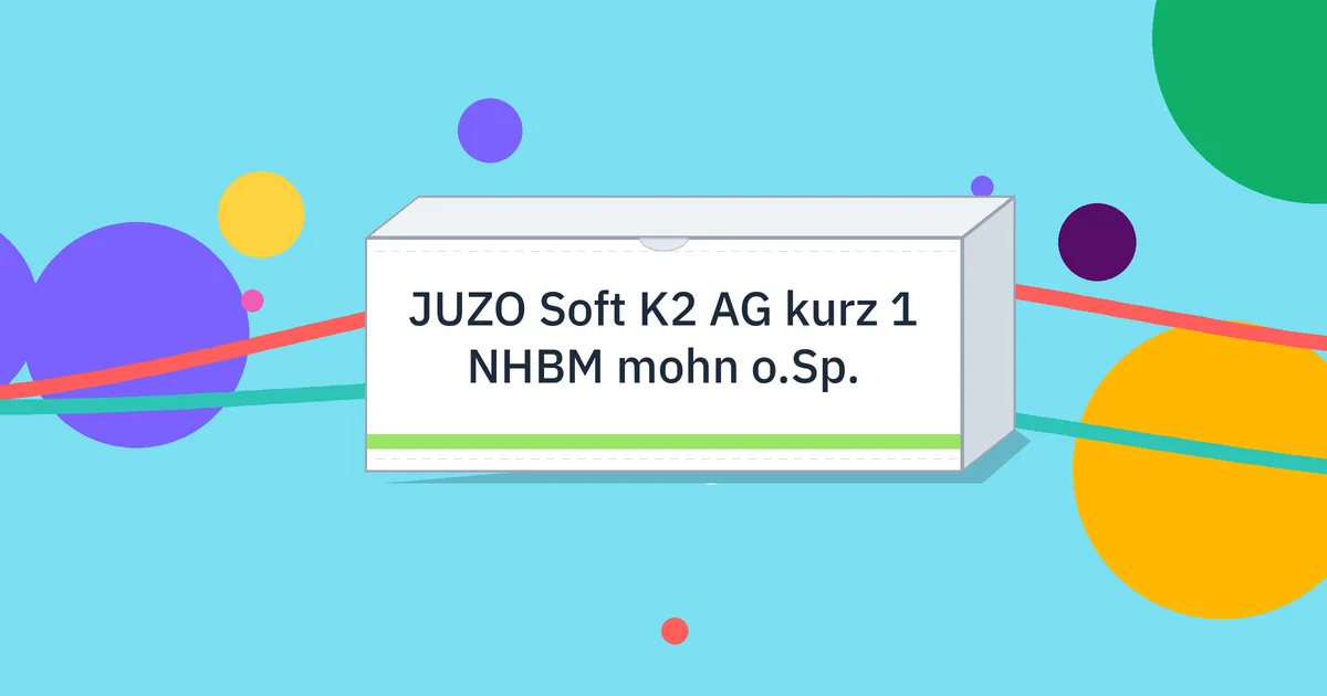 Symbolbild: Packung mit der Aufschrift JUZO Soft K2 AG kurz 1 NHBM mohn o.Sp. (PZN 14997497) – Verfügbarkeit und Bezug in Apotheken in Frankfurt am Main