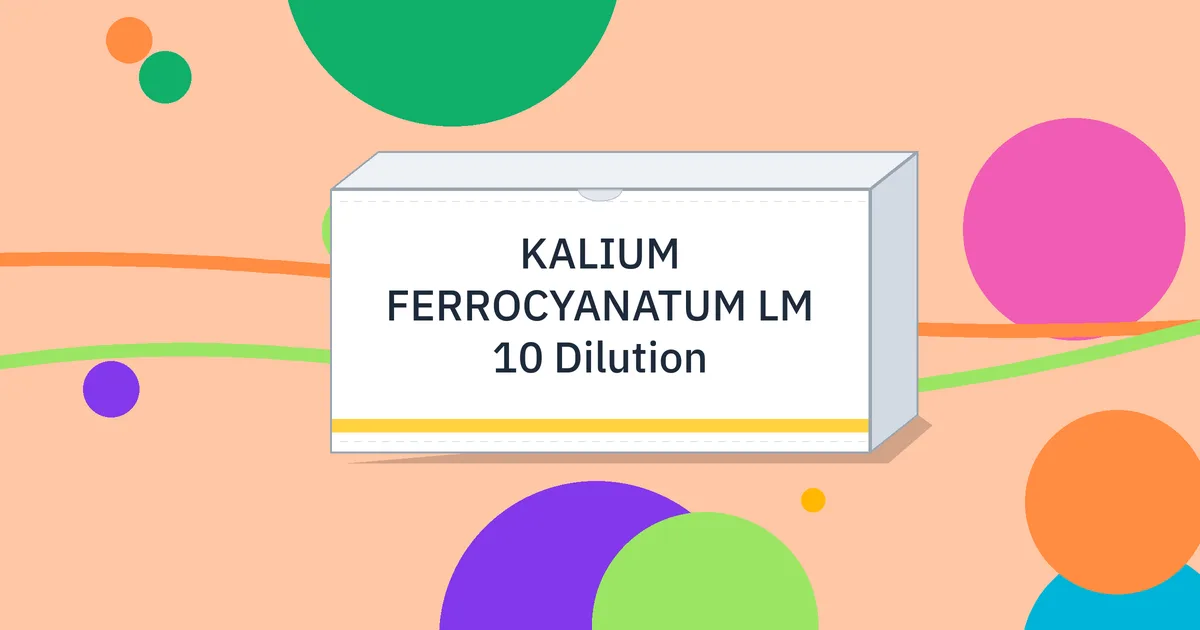 Symbolbild: Packung mit der Aufschrift KALIUM FERROCYANATUM LM 10 Dilution (PZN 12921001) – Verfügbarkeit und Bezug in Apotheken in Frankfurt am Main