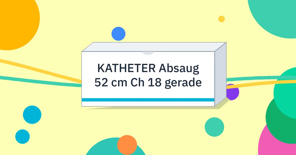 Symbolbild: Packung mit der Aufschrift KATHETER Absaug 52 cm Ch 18 gerade (PZN 03200892) – Verfügbarkeit und Bezug in Apotheken in Frankfurt am Main