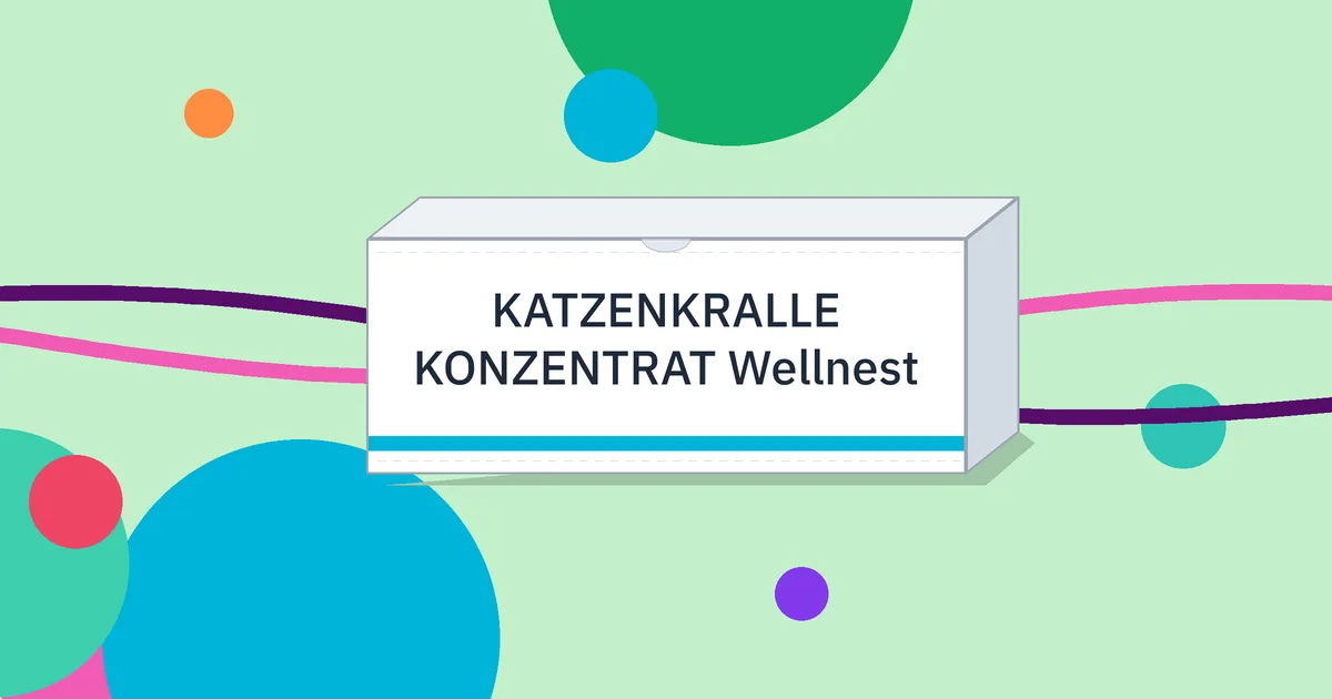 Symbolbild: Packung mit der Aufschrift KATZENKRALLE KONZENTRAT Wellnest (PZN 16686353) – Verfügbarkeit und Bezug in Apotheken in Frankfurt am Main