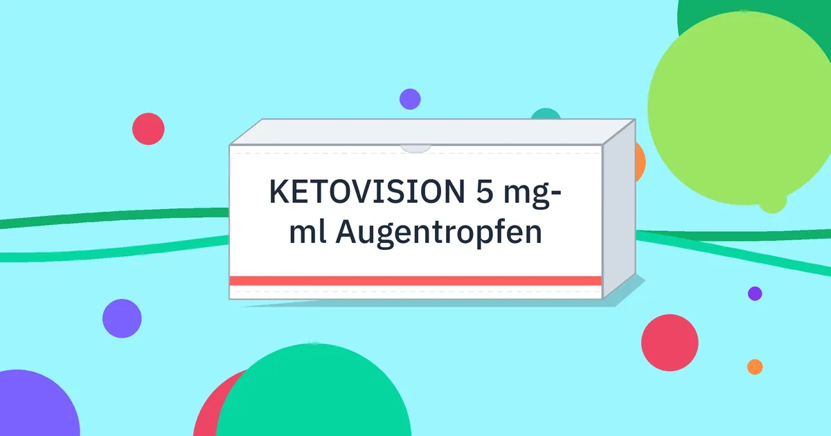 Symbolbild: Packung mit der Aufschrift KETOVISION 5 mg-ml Augentropfen (PZN 09263758) – Verfügbarkeit und Bezug in Apotheken in Frankfurt am Main