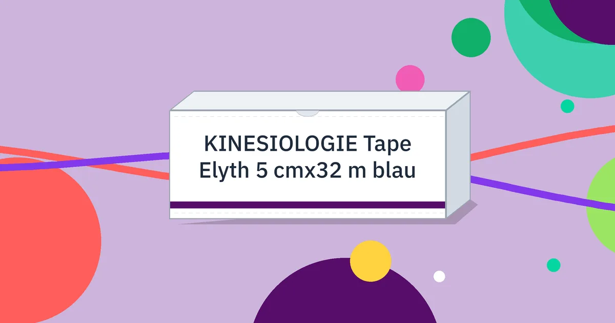 Symbolbild: Packung mit der Aufschrift KINESIOLOGIE Tape Elyth 5 cmx32 m blau (PZN 10735837) – Verfügbarkeit und Bezug in Apotheken in Frankfurt am Main