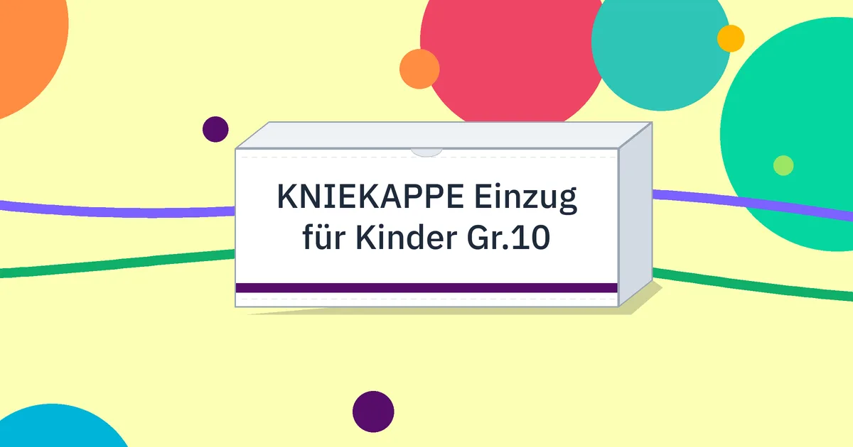 Symbolbild: Packung mit der Aufschrift KNIEKAPPE Einzug für Kinder Gr.10 (PZN 01738707) – Verfügbarkeit und Bezug in Apotheken in Frankfurt am Main