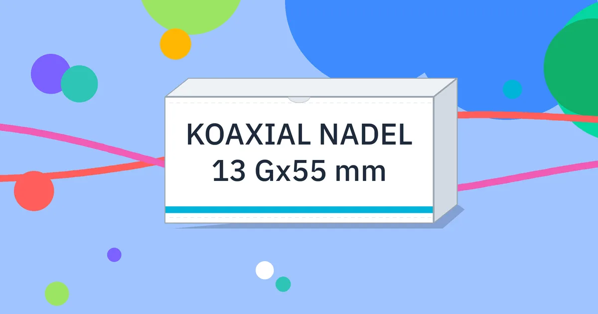 Symbolbild: Packung mit der Aufschrift KOAXIAL NADEL 13 Gx55 mm (PZN 19530166) – Verfügbarkeit und Bezug in Apotheken in Frankfurt am Main