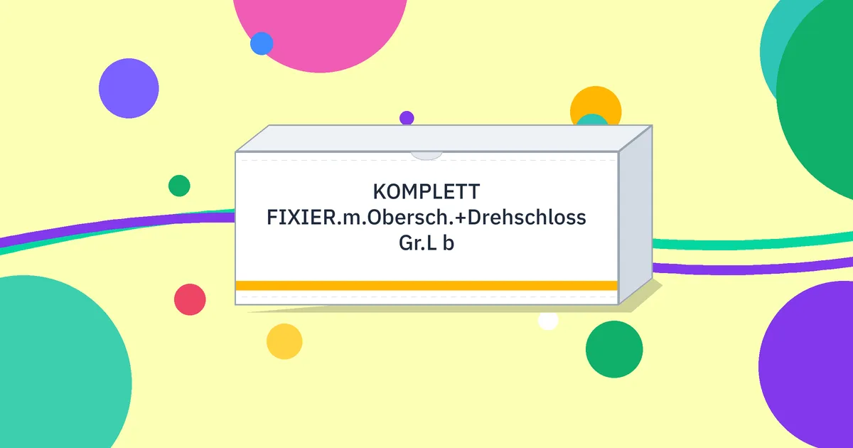 Symbolbild: Packung mit der Aufschrift KOMPLETT FIXIER.m.Obersch.+Drehschloss Gr.L b (PZN 11573880) – Verfügbarkeit und Bezug in Apotheken in Frankfurt am Main