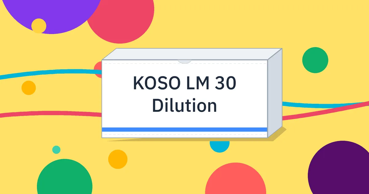 Symbolbild: Packung mit der Aufschrift KOSO LM 30 Dilution (PZN 13520103) – Verfügbarkeit und Bezug in Apotheken in Frankfurt am Main