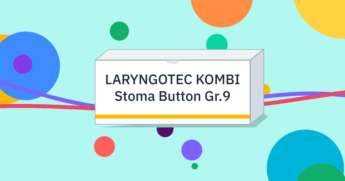 Symbolbild: Packung mit der Aufschrift LARYNGOTEC KOMBI Stoma Button Gr.9 (PZN 00939556) – Verfügbarkeit und Bezug in Apotheken in Frankfurt am Main