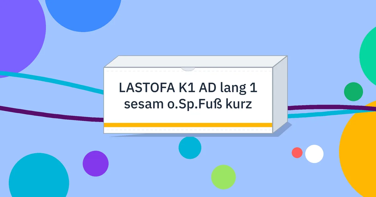 Symbolbild: Packung mit der Aufschrift LASTOFA K1 AD lang 1 sesam o.Sp.Fuß kurz (PZN 13786396) – Verfügbarkeit und Bezug in Apotheken in Frankfurt am Main