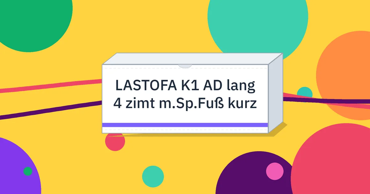 Symbolbild: Packung mit der Aufschrift LASTOFA K1 AD lang 4 zimt m.Sp.Fuß kurz (PZN 13787355) – Verfügbarkeit und Bezug in Apotheken in Frankfurt am Main