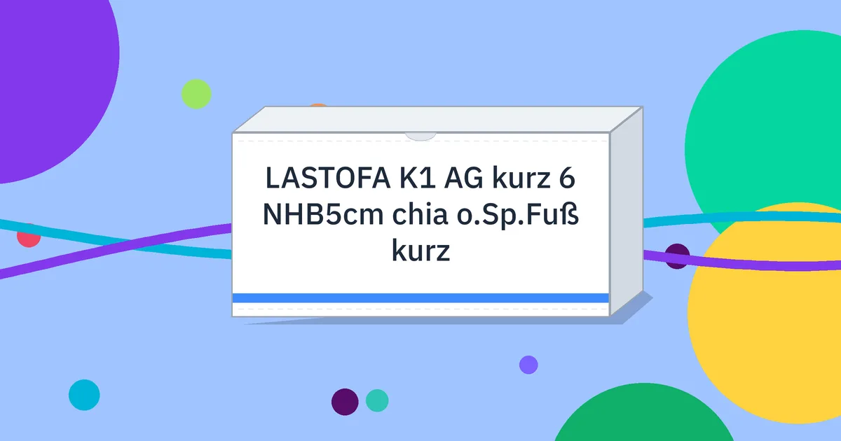 Symbolbild: Packung mit der Aufschrift LASTOFA K1 AG kurz 6 NHB5cm chia o.Sp.Fuß kurz (PZN 13794036) – Verfügbarkeit und Bezug in Apotheken in Frankfurt am Main