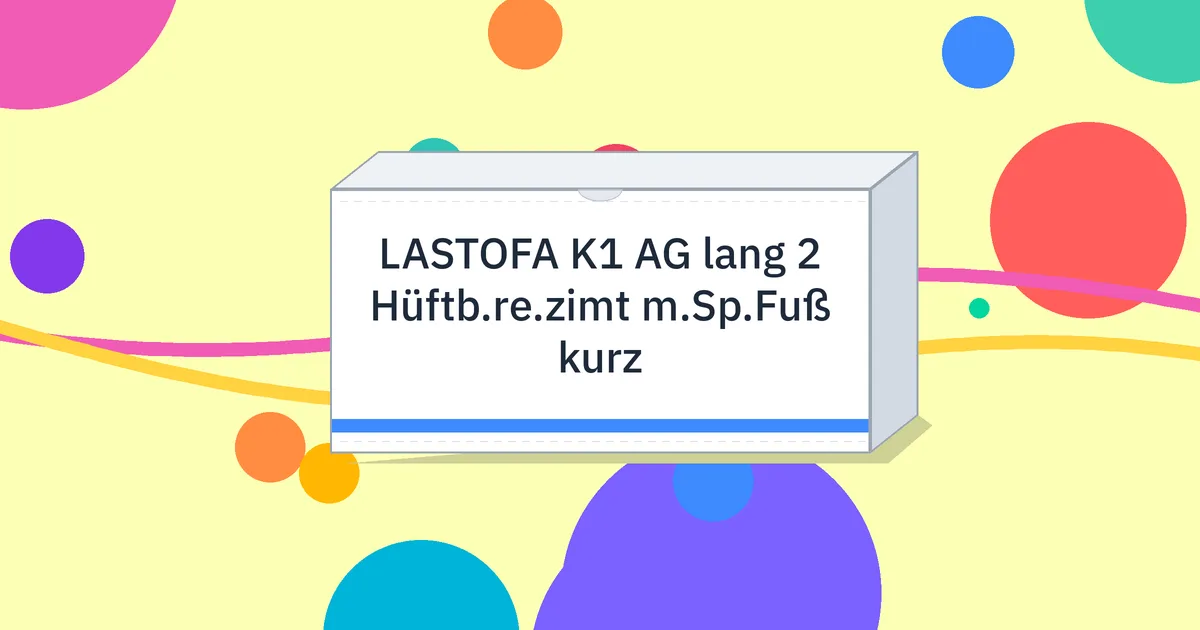 Symbolbild: Packung mit der Aufschrift LASTOFA K1 AG lang 2 Hüftb.re.zimt m.Sp.Fuß kurz (PZN 13797626) – Verfügbarkeit und Bezug in Apotheken in Frankfurt am Main