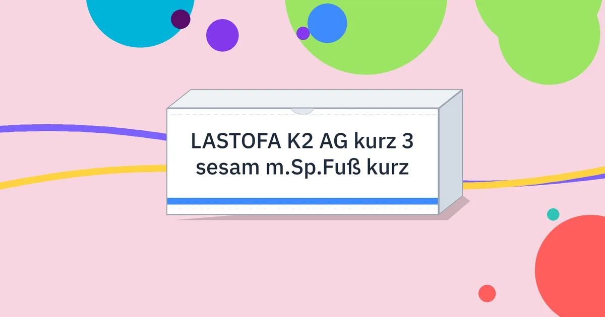Symbolbild: Packung mit der Aufschrift LASTOFA K2 AG kurz 3 sesam m.Sp.Fuß kurz (PZN 13804556) – Verfügbarkeit und Bezug in Apotheken in Frankfurt am Main