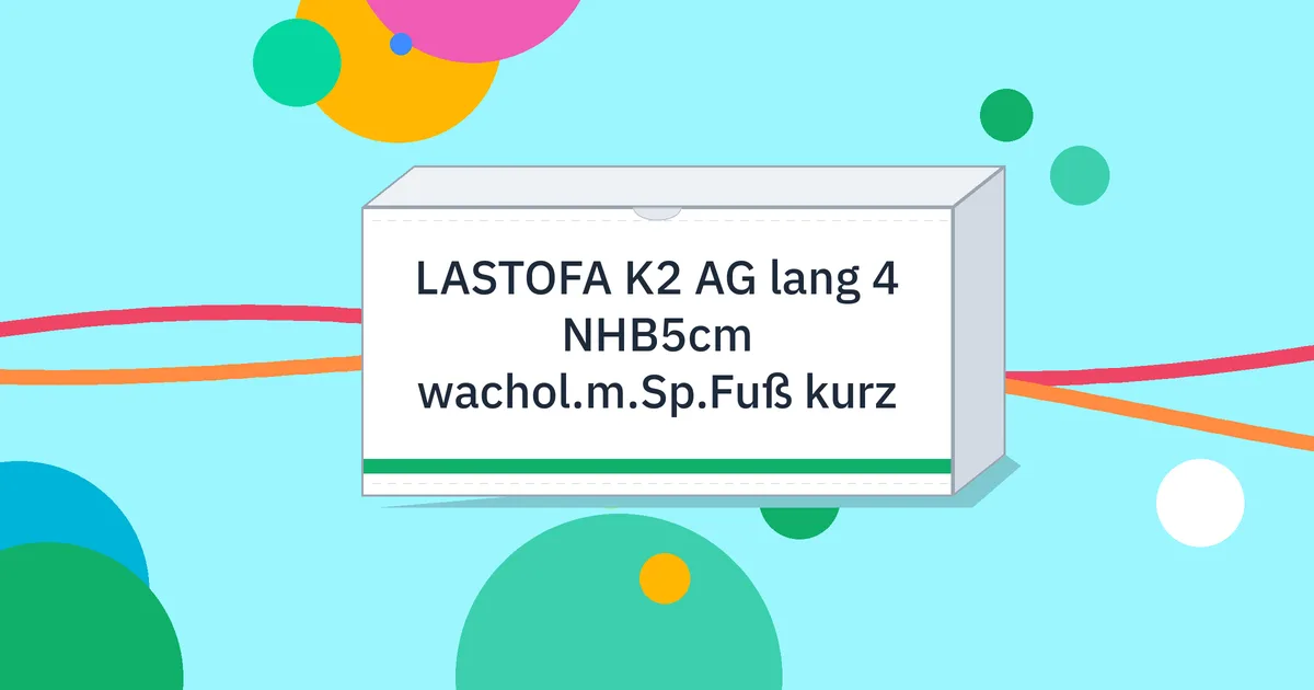 Symbolbild: Packung mit der Aufschrift LASTOFA K2 AG lang 4 NHB5cm wachol.m.Sp.Fuß kurz (PZN 13805308) – Verfügbarkeit und Bezug in Apotheken in Frankfurt am Main