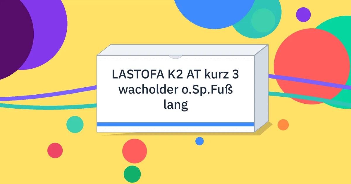 Symbolbild: Packung mit der Aufschrift LASTOFA K2 AT kurz 3 wacholder o.Sp.Fuß lang (PZN 14151636) – Verfügbarkeit und Bezug in Apotheken in Frankfurt am Main