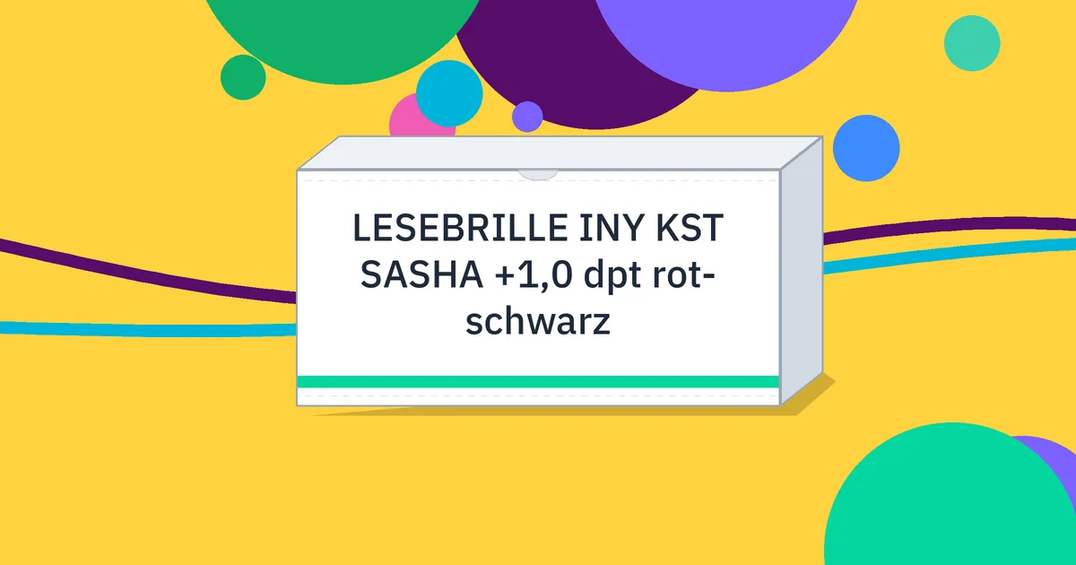 Symbolbild: Packung mit der Aufschrift LESEBRILLE INY KST SASHA +1,0 dpt rot-schwarz (PZN 19928638) – Verfügbarkeit und Bezug in Apotheken in Frankfurt am Main
