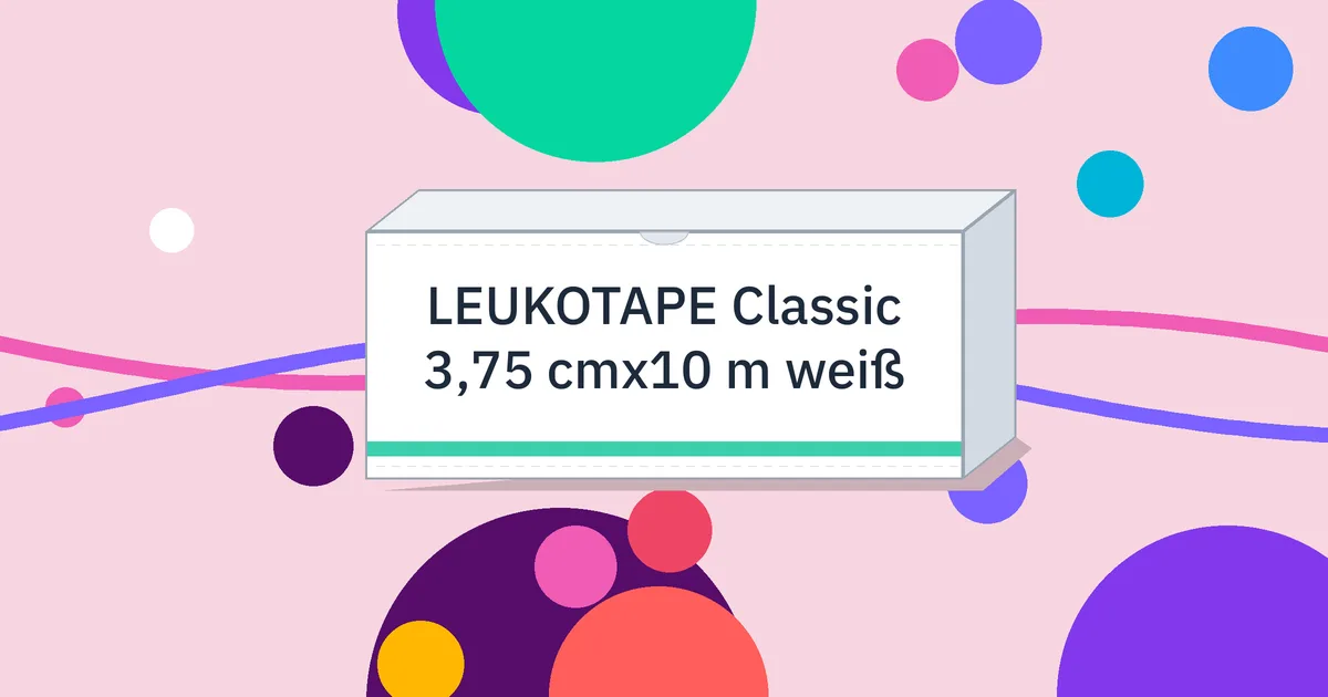 Symbolbild: Packung mit der Aufschrift LEUKOTAPE Classic 3,75 cmx10 m weiß (PZN 19726917) – Verfügbarkeit und Bezug in Apotheken in Frankfurt am Main