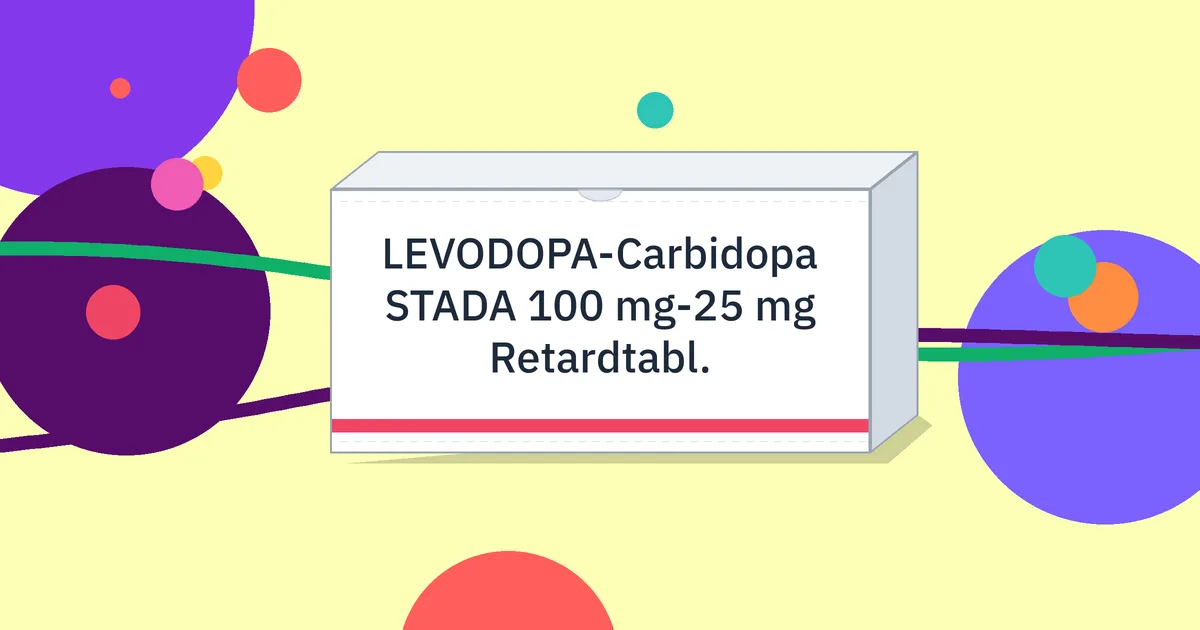 Symbolbild: Packung mit der Aufschrift LEVODOPA-Carbidopa STADA 100 mg-25 mg Retardtabl. (PZN 03931822) – Verfügbarkeit und Bezug in Apotheken in Frankfurt am Main