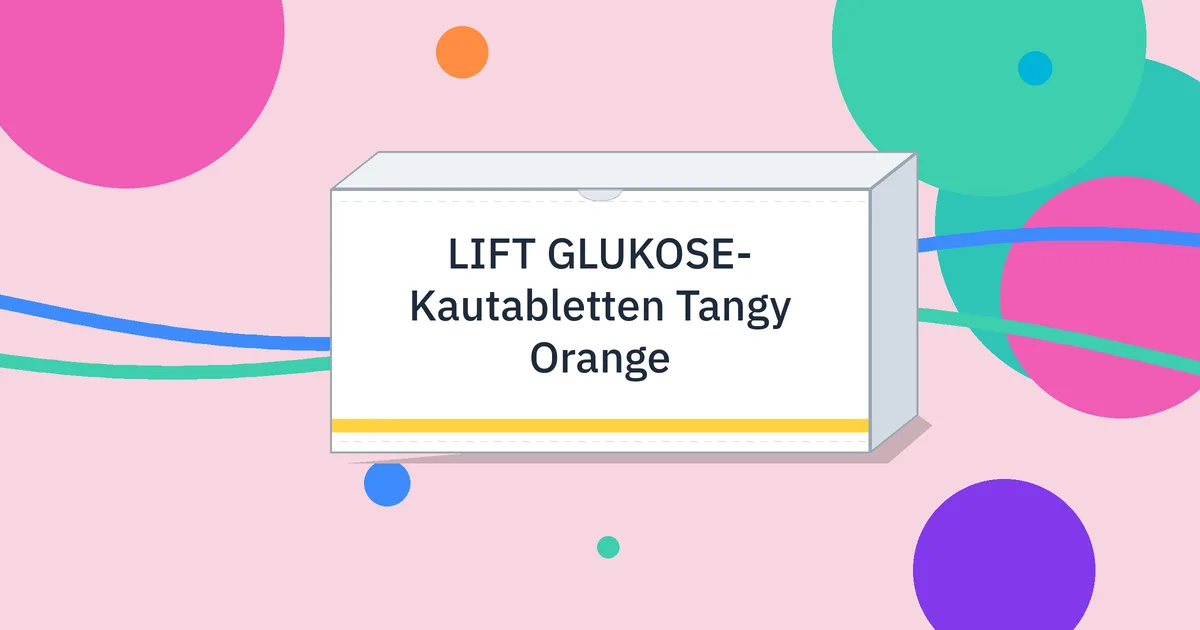 Symbolbild: Packung mit der Aufschrift LIFT GLUKOSE-Kautabletten Tangy Orange (PZN 19987256) – Verfügbarkeit und Bezug in Apotheken in Frankfurt am Main