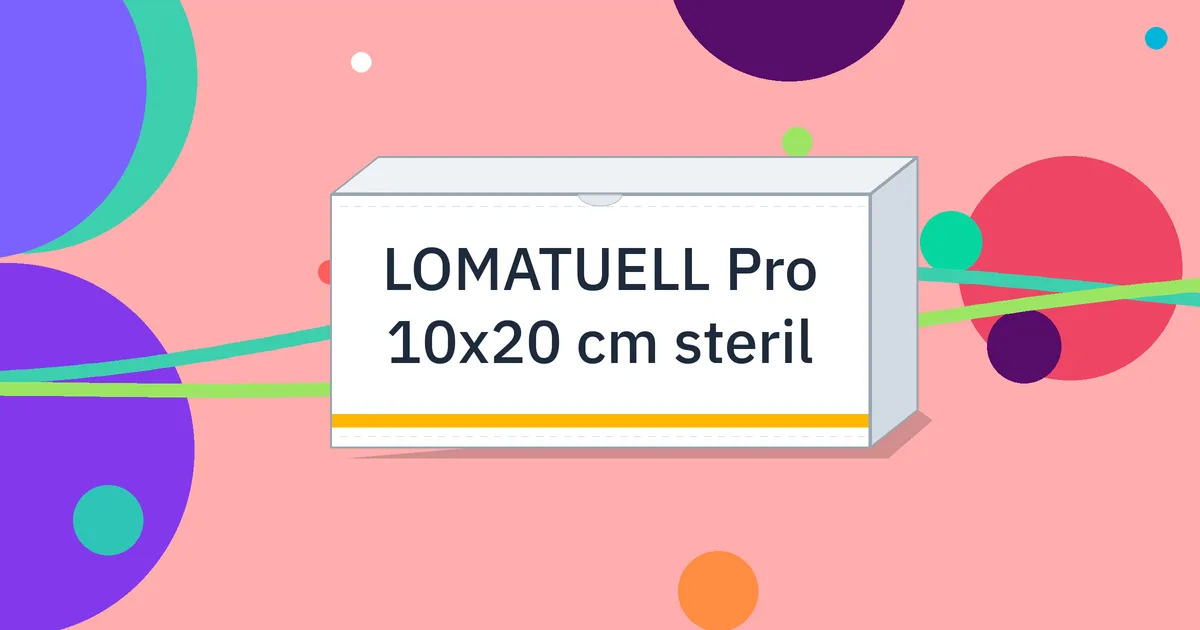 Symbolbild: Packung mit der Aufschrift LOMATUELL Pro 10x20 cm steril (PZN 17842186) – Verfügbarkeit und Bezug in Apotheken in Frankfurt am Main