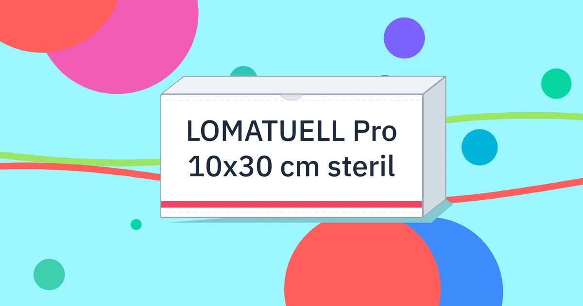 Symbolbild: Packung mit der Aufschrift LOMATUELL Pro 10x30 cm steril (PZN 10005139) – Verfügbarkeit und Bezug in Apotheken in Frankfurt am Main