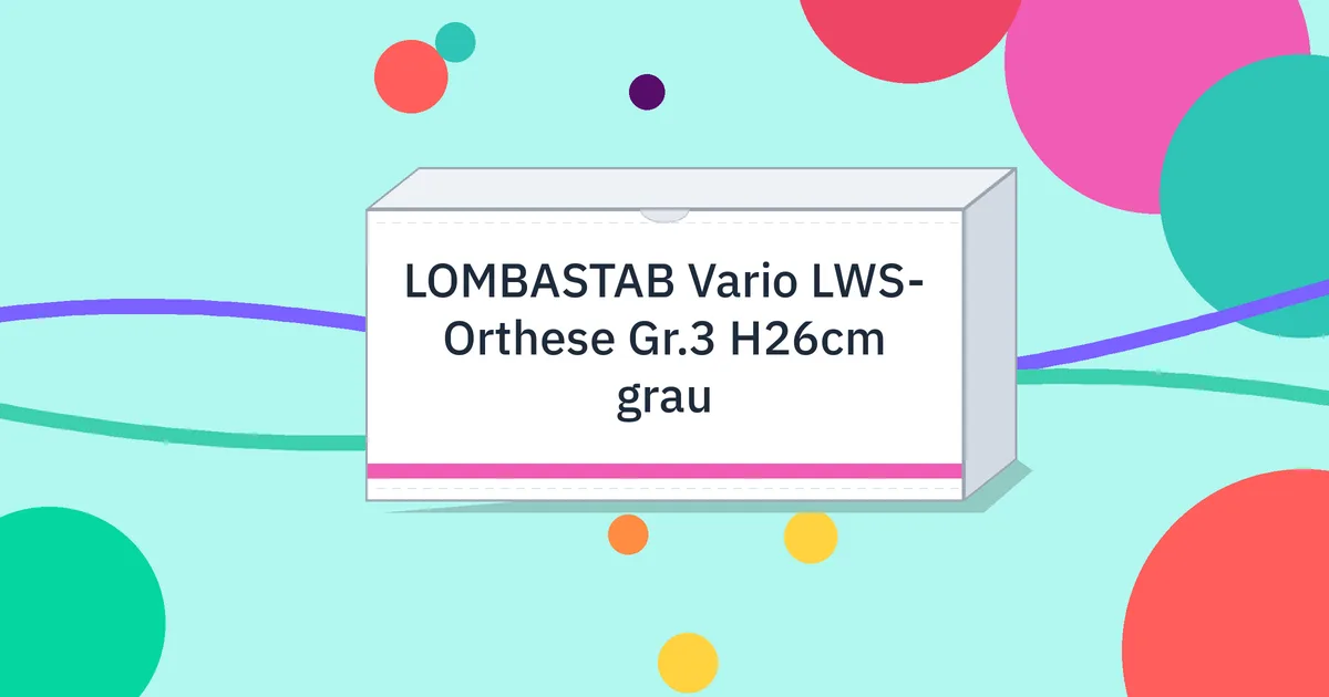 Symbolbild: Packung mit der Aufschrift LOMBASTAB Vario LWS-Orthese Gr.3 H26cm grau (PZN 12978768) – Verfügbarkeit und Bezug in Apotheken in Frankfurt am Main