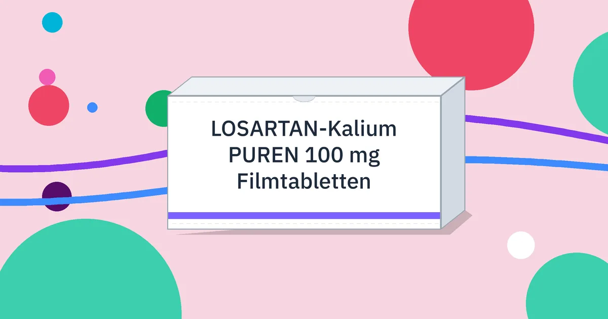 Symbolbild: Packung mit der Aufschrift LOSARTAN-Kalium PUREN 100 mg Filmtabletten (PZN 13572086) – Verfügbarkeit und Bezug in Apotheken in Frankfurt am Main