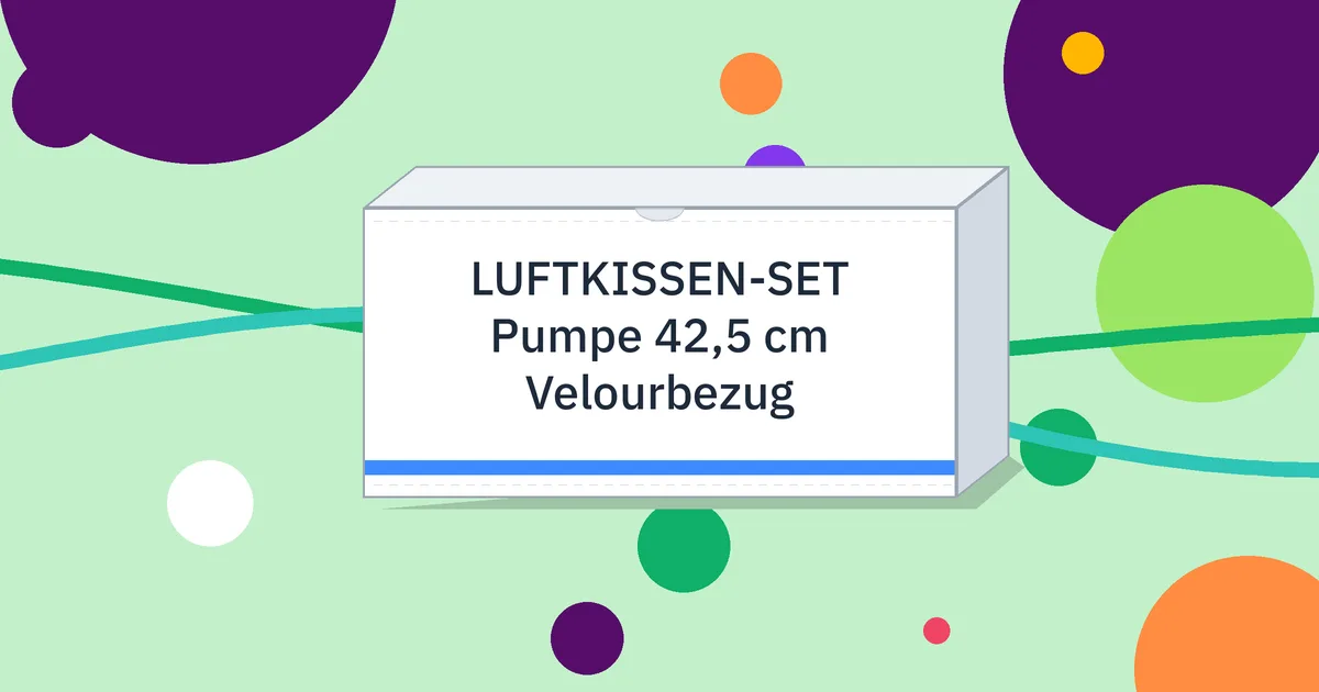 Symbolbild: Packung mit der Aufschrift LUFTKISSEN-SET Pumpe 42,5 cm Velourbezug (PZN 03783652) – Verfügbarkeit und Bezug in Apotheken in Frankfurt am Main