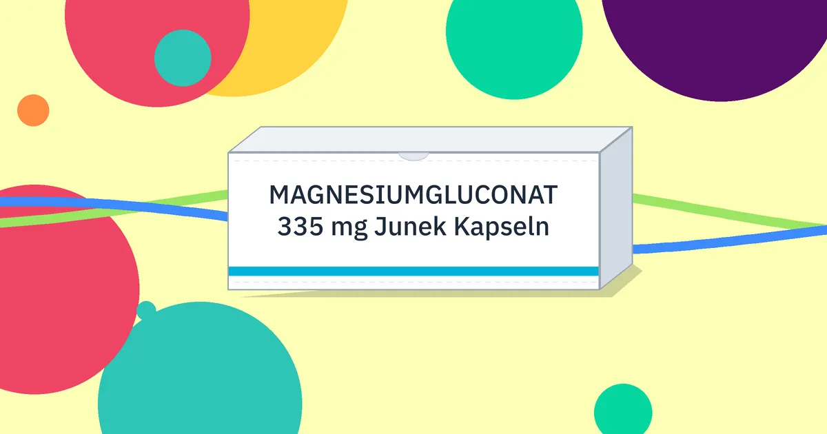 Symbolbild: Packung mit der Aufschrift MAGNESIUMGLUCONAT 335 mg Junek Kapseln (PZN 19786888) – Verfügbarkeit und Bezug in Apotheken in Frankfurt am Main