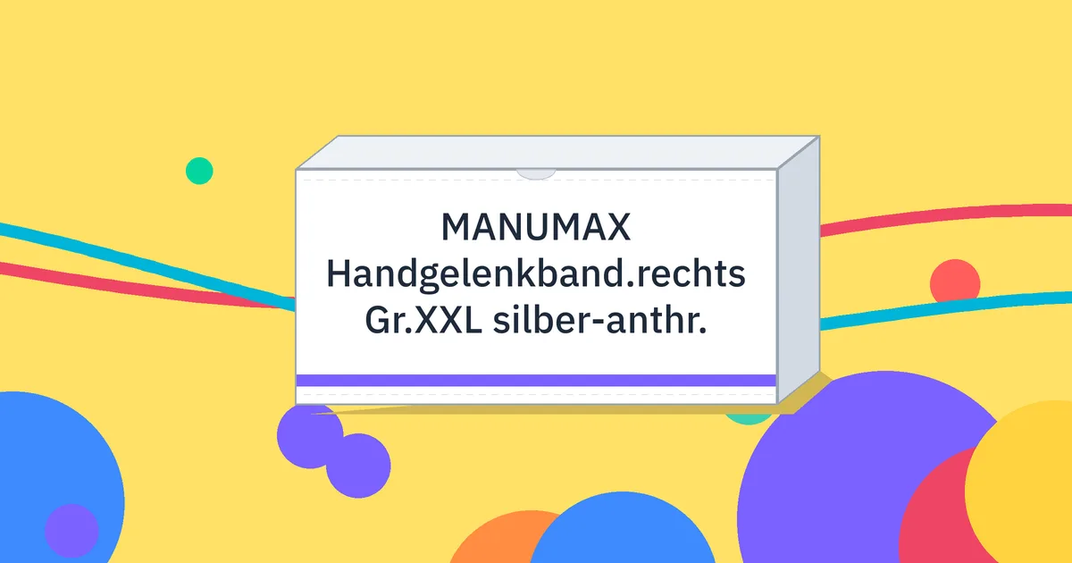 Symbolbild: Packung mit der Aufschrift MANUMAX Handgelenkband.rechts Gr.XXL silber-anthr. (PZN 11096888) – Verfügbarkeit und Bezug in Apotheken in Frankfurt am Main