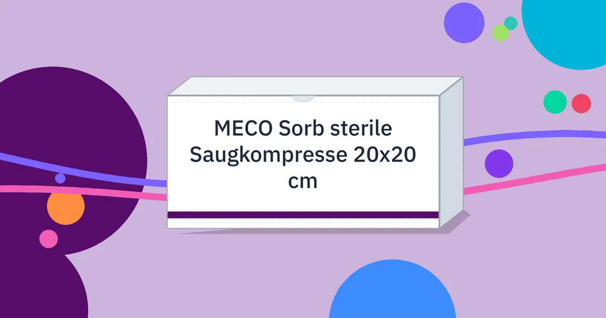 Symbolbild: Packung mit der Aufschrift MECO Sorb sterile Saugkompresse 20x20 cm (PZN 20090755) – Verfügbarkeit und Bezug in Apotheken in Frankfurt am Main