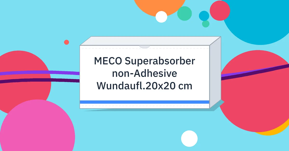 Symbolbild: Packung mit der Aufschrift MECO Superabsorber non-Adhesive Wundaufl.20x20 cm (PZN 20090896) – Verfügbarkeit und Bezug in Apotheken in Frankfurt am Main