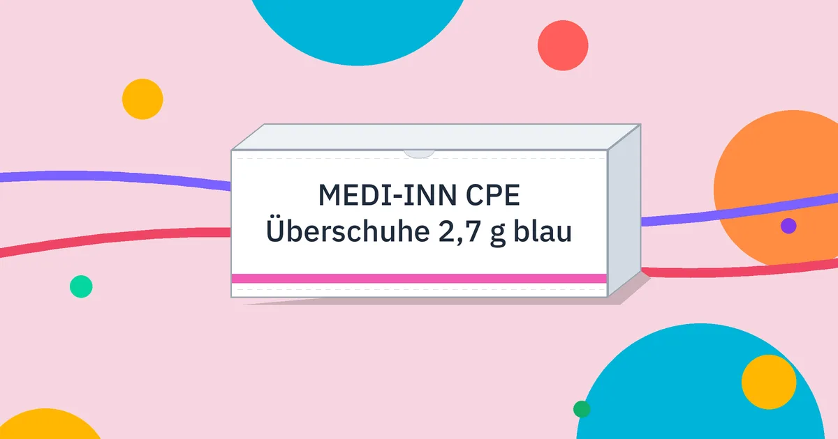 Symbolbild: Packung mit der Aufschrift MEDI-INN CPE Überschuhe 2,7 g blau (PZN 10333139) – Verfügbarkeit und Bezug in Apotheken in Frankfurt am Main