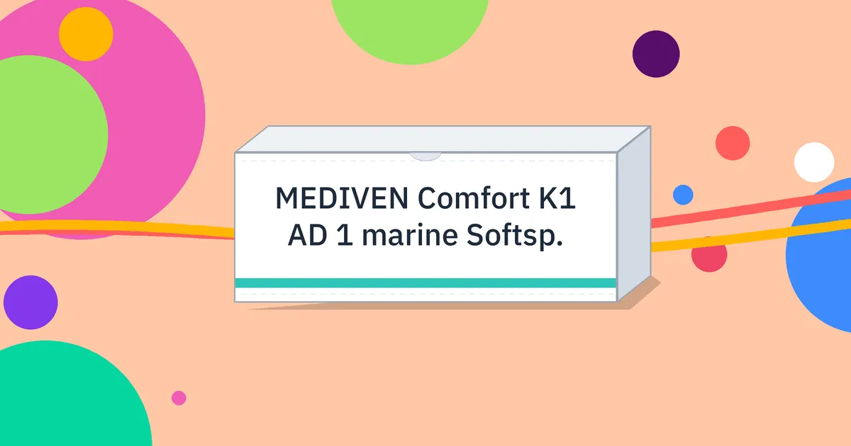 Symbolbild: Packung mit der Aufschrift MEDIVEN Comfort K1 AD 1 marine Softsp. (PZN 14559774) – Verfügbarkeit und Bezug in Apotheken in Frankfurt am Main