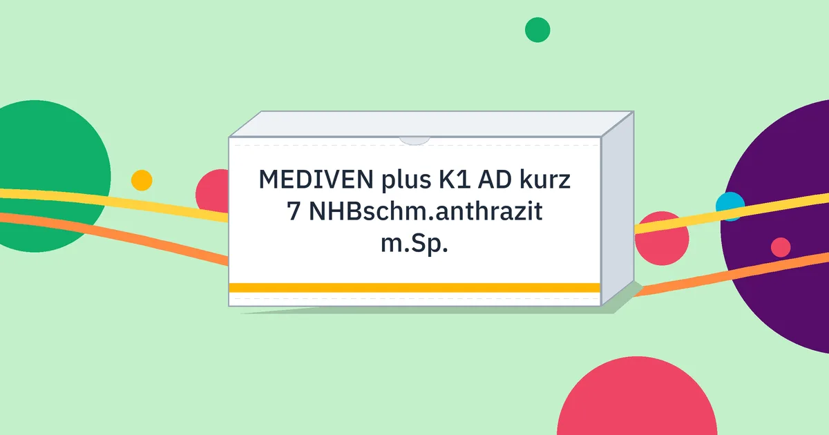Symbolbild: Packung mit der Aufschrift MEDIVEN plus K1 AD kurz 7 NHBschm.anthrazit m.Sp. (PZN 15898834) – Verfügbarkeit und Bezug in Apotheken in Frankfurt am Main
