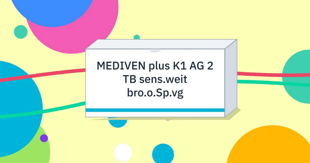 Symbolbild: Packung mit der Aufschrift MEDIVEN plus K1 AG 2 TB sens.weit bro.o.Sp.vg (PZN 15065703) – Verfügbarkeit und Bezug in Apotheken in Frankfurt am Main