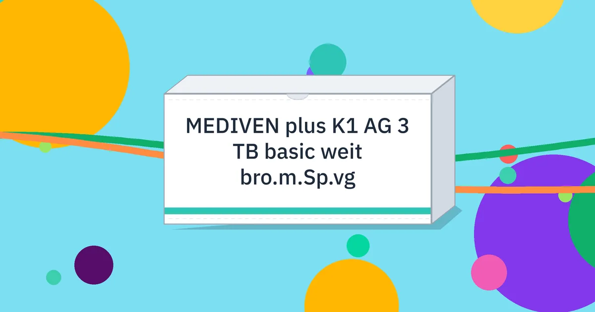 Symbolbild: Packung mit der Aufschrift MEDIVEN plus K1 AG 3 TB basic weit bro.m.Sp.vg (PZN 15059223) – Verfügbarkeit und Bezug in Apotheken in Frankfurt am Main
