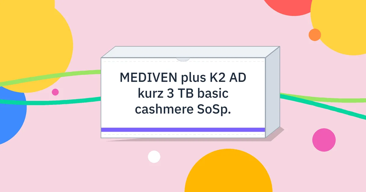 Symbolbild: Packung mit der Aufschrift MEDIVEN plus K2 AD kurz 3 TB basic cashmere SoSp. (PZN 15098275) – Verfügbarkeit und Bezug in Apotheken in Frankfurt am Main