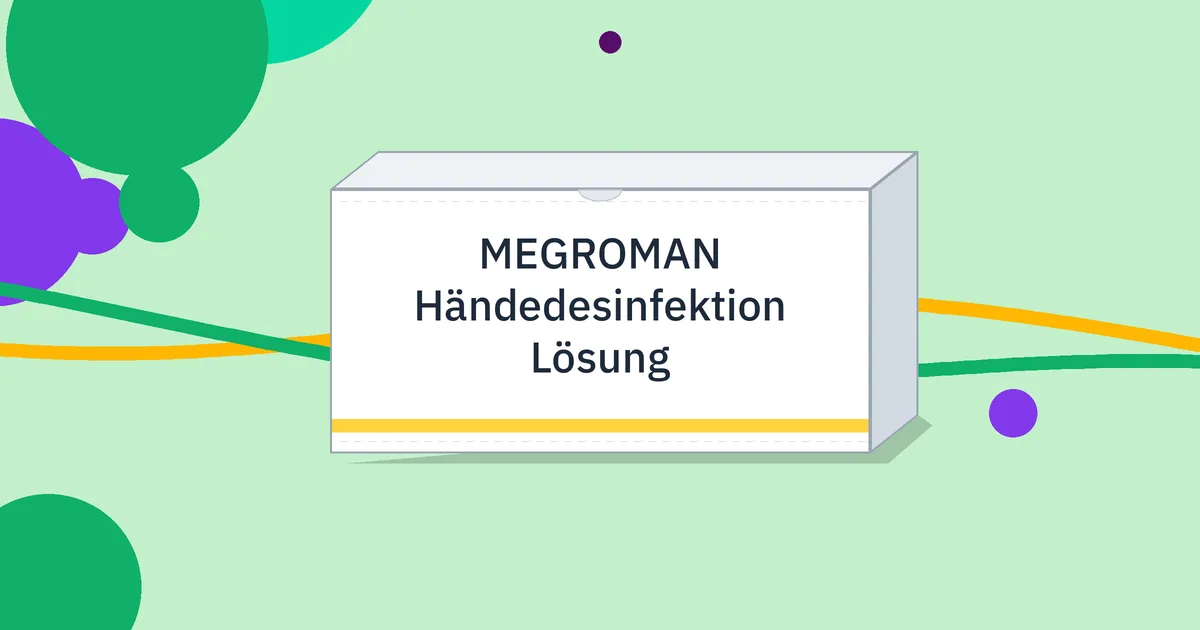 Symbolbild: Packung mit der Aufschrift MEGROMAN Händedesinfektion Lösung (PZN 02419559) – Verfügbarkeit und Bezug in Apotheken in Frankfurt am Main