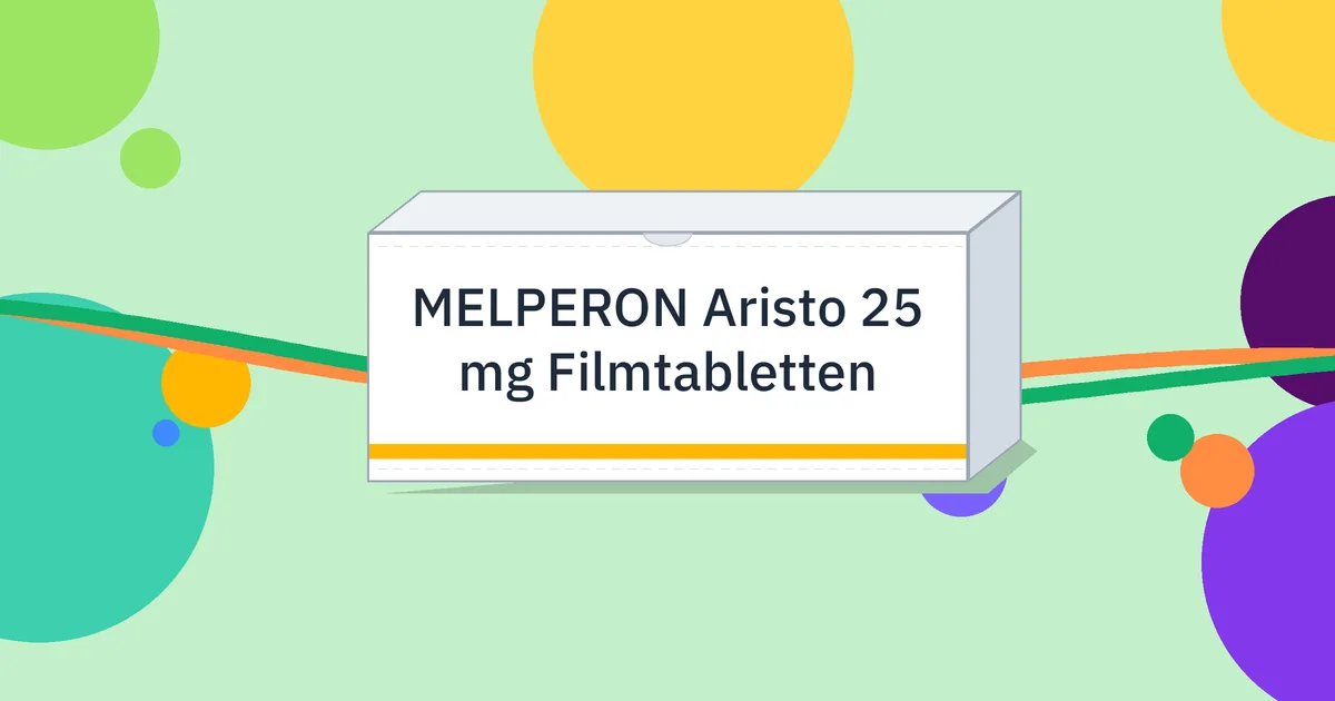 Symbolbild: Packung mit der Aufschrift MELPERON Aristo 25 mg Filmtabletten (PZN 09491347) – Verfügbarkeit und Bezug in Apotheken in Frankfurt am Main