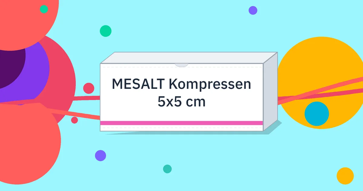 Symbolbild: Packung mit der Aufschrift MESALT Kompressen 5x5 cm (PZN 13920541) – Verfügbarkeit und Bezug in Apotheken in Frankfurt am Main