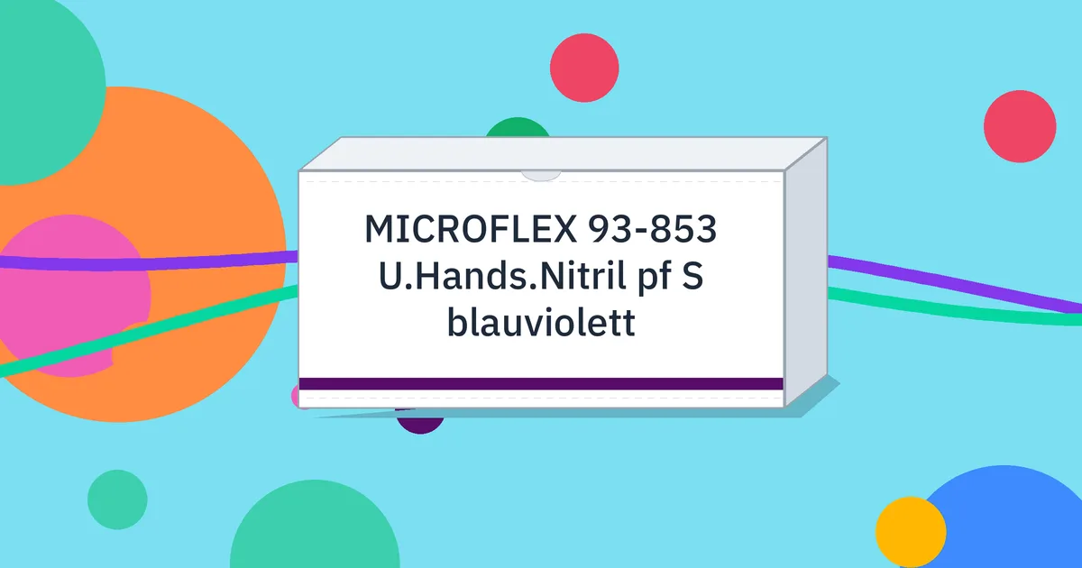 Symbolbild: Packung mit der Aufschrift MICROFLEX 93-853 U.Hands.Nitril pf S blauviolett (PZN 18388743) – Verfügbarkeit und Bezug in Apotheken in Frankfurt am Main