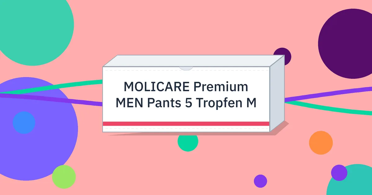 Symbolbild: Packung mit der Aufschrift MOLICARE Premium MEN Pants 5 Tropfen M (PZN 14022436) – Verfügbarkeit und Bezug in Apotheken in Frankfurt am Main